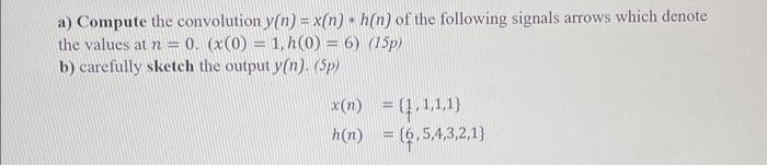 Solved a) Compute the convolution y(n)=x(n)∗h(n) of the | Chegg.com