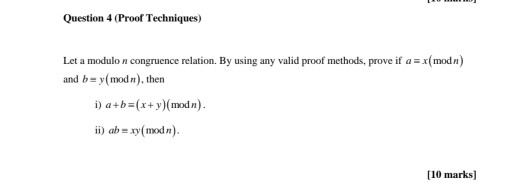Solved Question 4 (Proof Techniques) Let a modulo n | Chegg.com