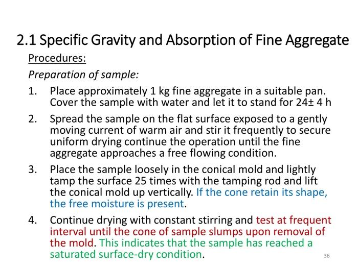 Solved 2.1 Specific Gravity and Absorption of Fine Aggregate | Chegg.com