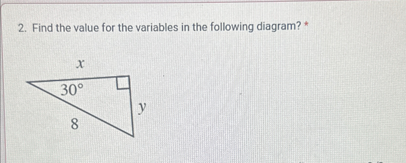 Solved Find the value for the variables in the following | Chegg.com