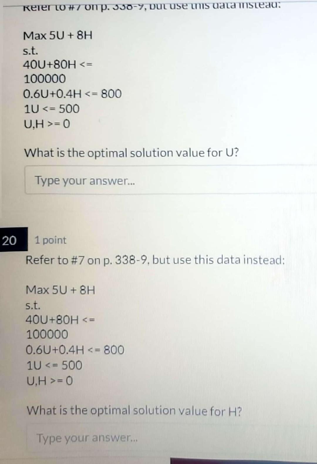Solved Max 5U+8H s.t. | Chegg.com