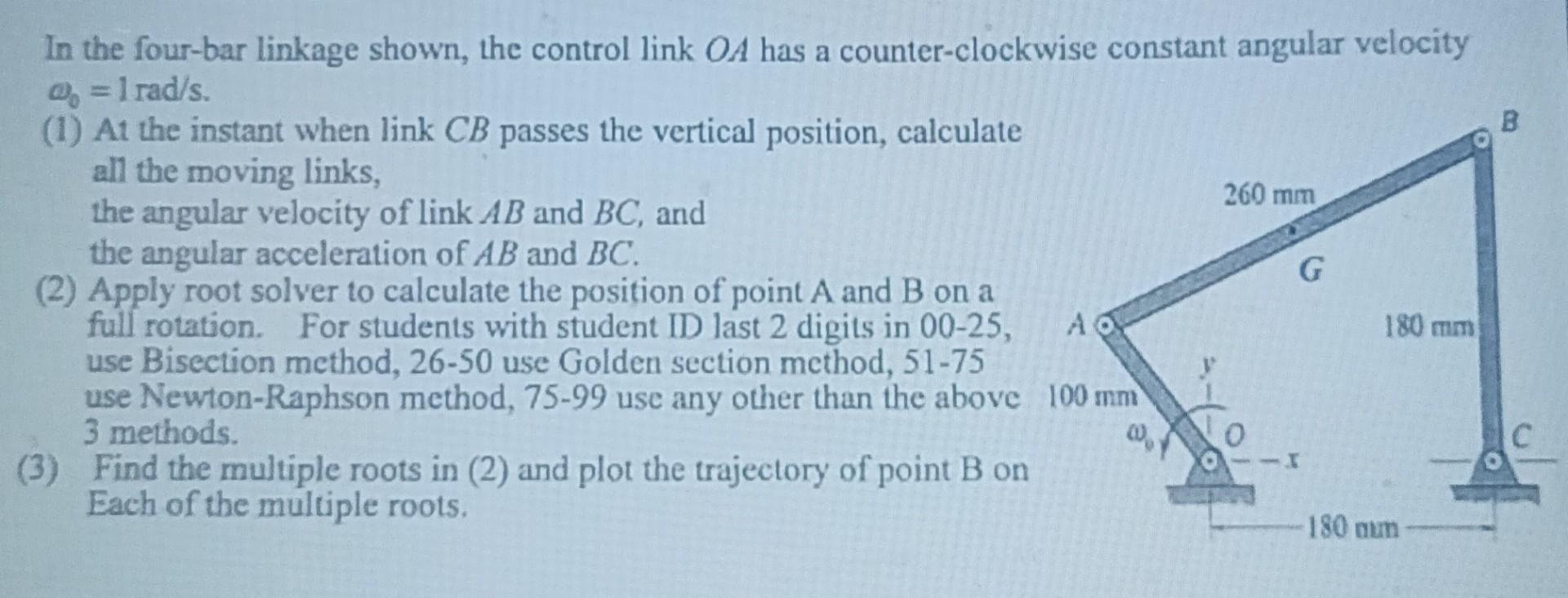 Solved In the four-bar linkage shown, the control link OA | Chegg.com