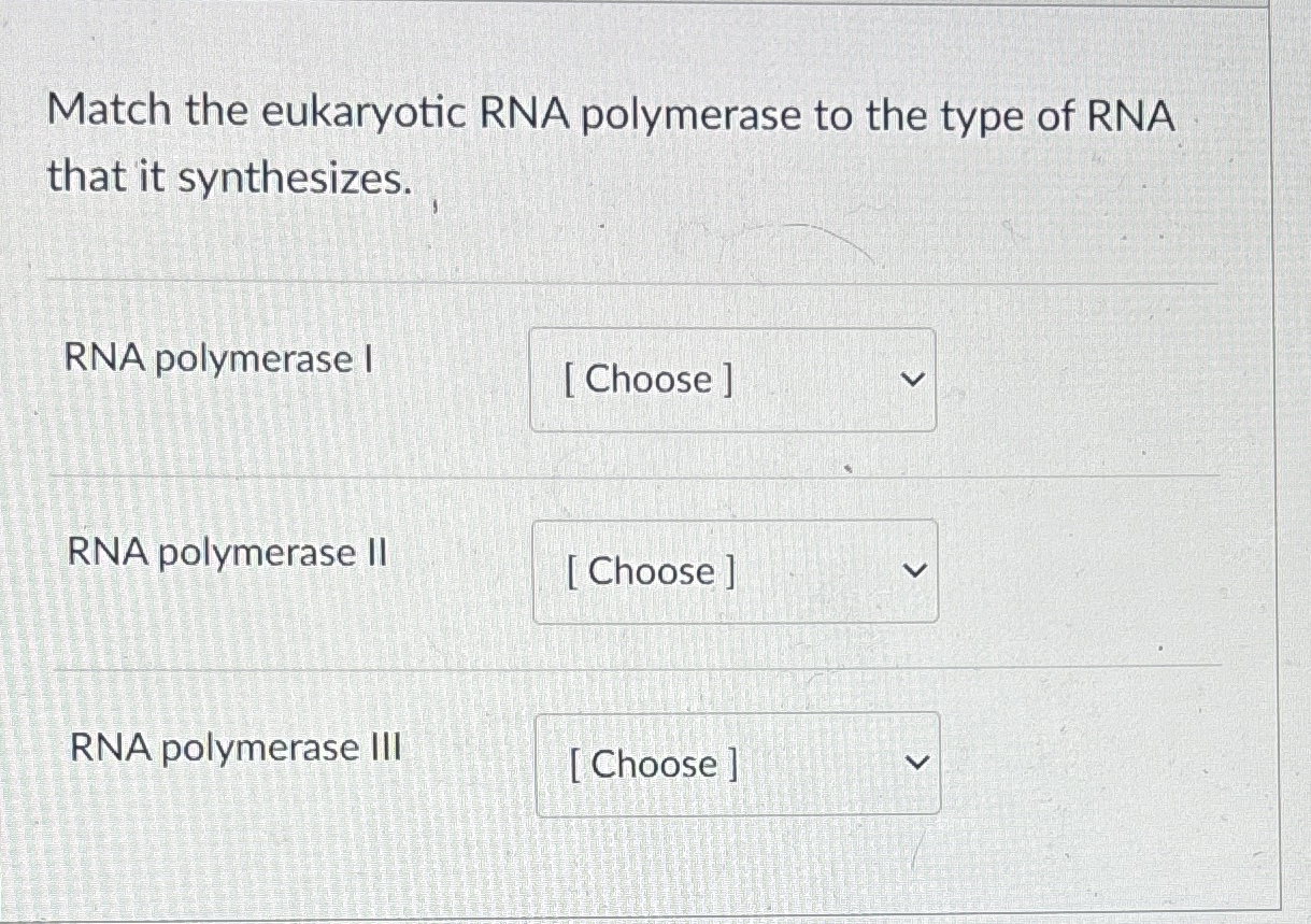 Solved Match the eukaryotic RNA polymerase to the type of | Chegg.com