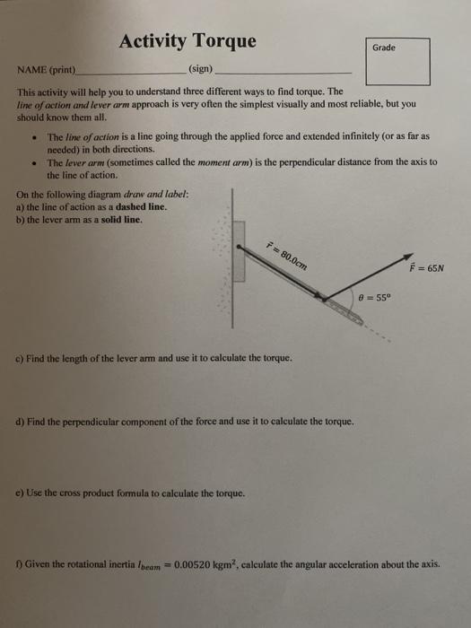 Solved Grade Activity Torque NAME (print) (sign) This | Chegg.com