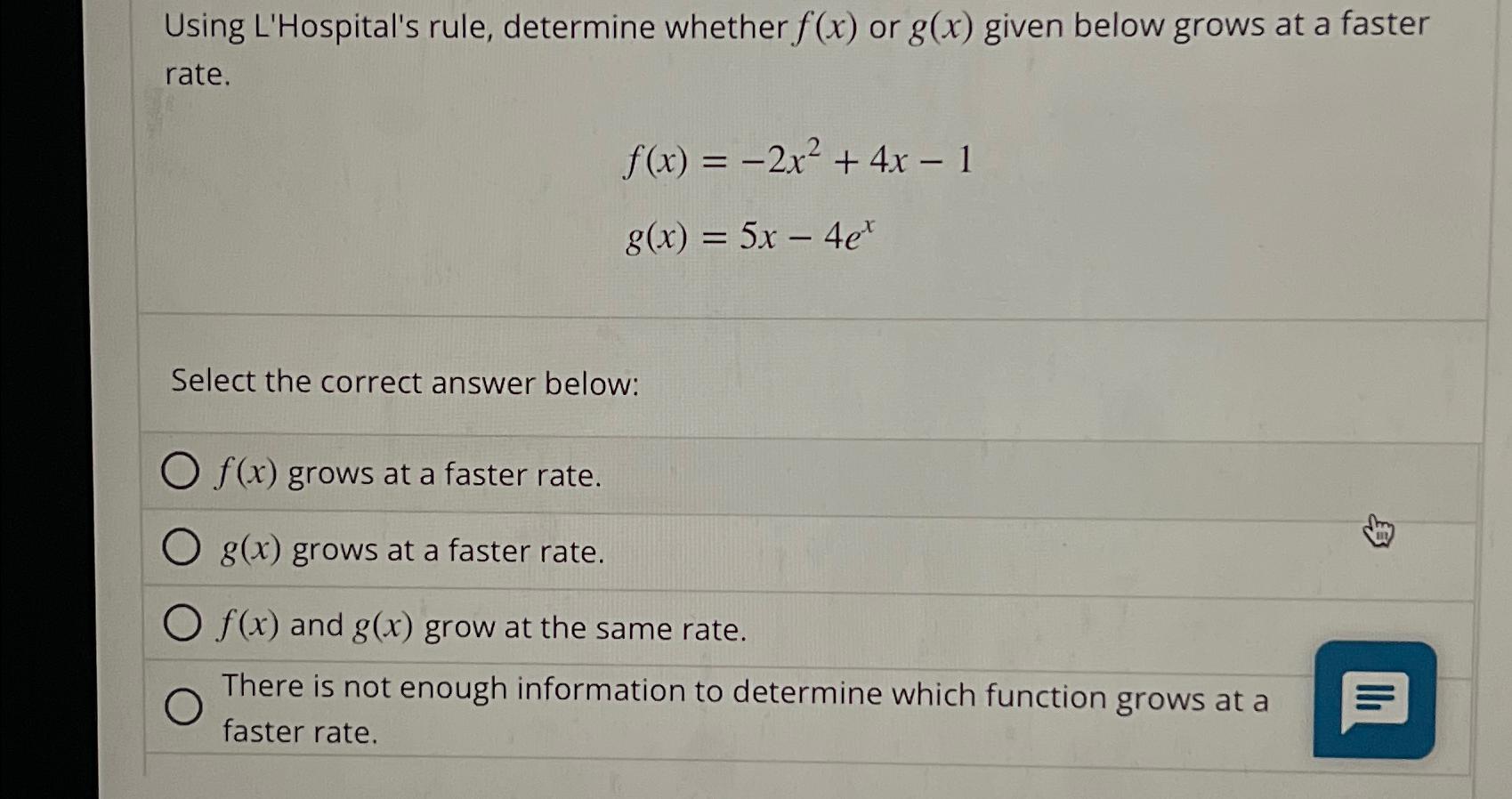 Solved Using L'Hospital's rule, determine whether f(x) ﻿or | Chegg.com