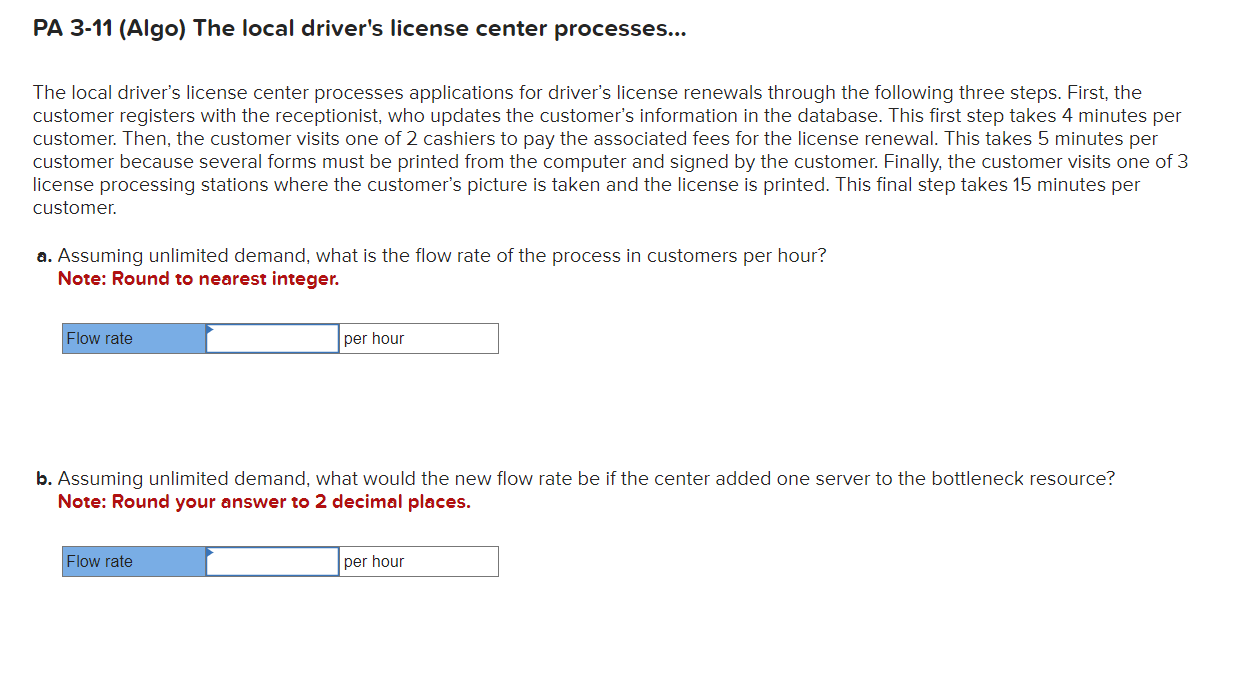 Solved PA 3-11 (Algo) ﻿The local driver's license center | Chegg.com