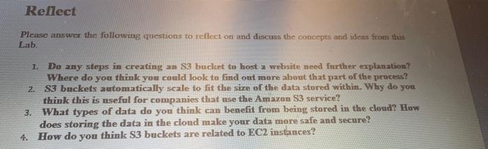 Solved Pleise answer the following questions to refleet on | Chegg.com