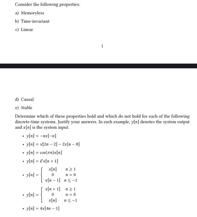 Solved Consider the following properties: a) Memoryless b) | Chegg.com