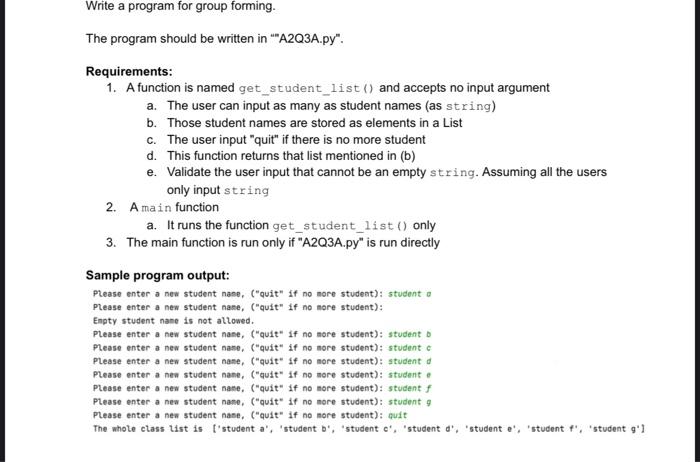 Solved The program should be written in ""A2Q3A.py". | Chegg.com
