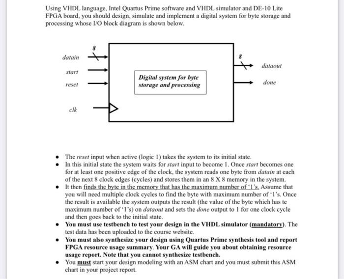 Solved Using VHDL language, Intel Quartus Prime software and | Chegg.com