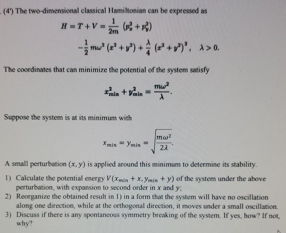 Solved (4) The two-dimensional classical Hamiltonian can be | Chegg.com