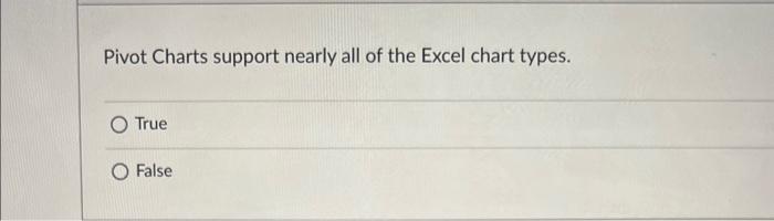 Solved Pivot Charts support nearly all of the Excel chart | Chegg.com