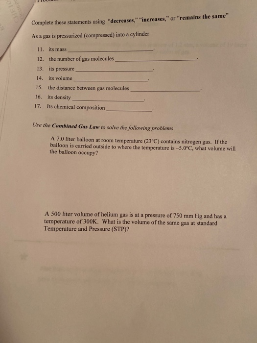 Solved Name Genesee Community College CHE100: Gas Laws | Chegg.com