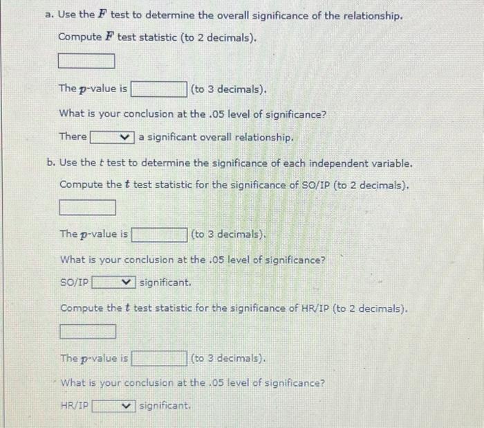 Solved Use the F test to determine the overall significance | Chegg.com