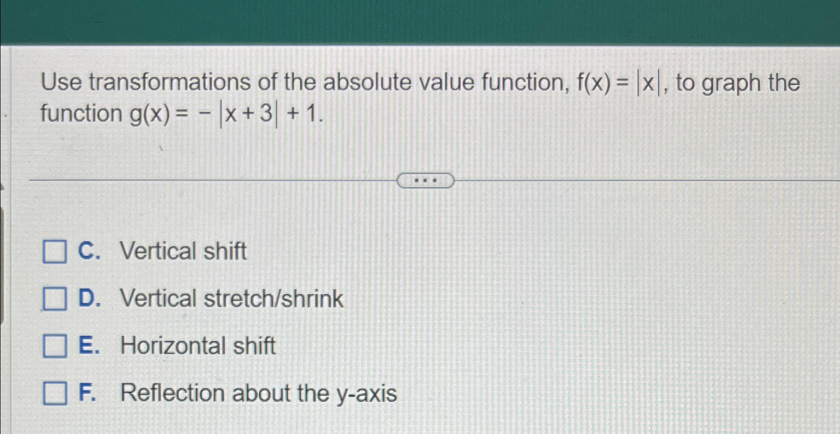 Solved Use transformations of the absolute value function, | Chegg.com