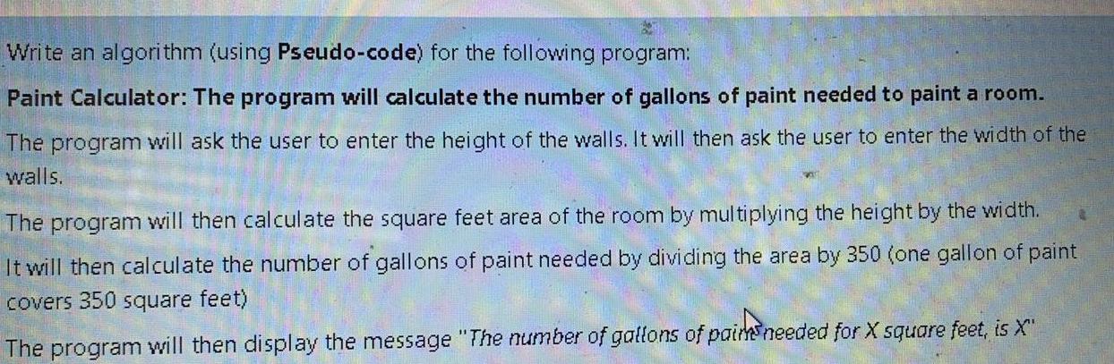 Solved Write an algorithm (using Pseudo-code) for the | Chegg.com