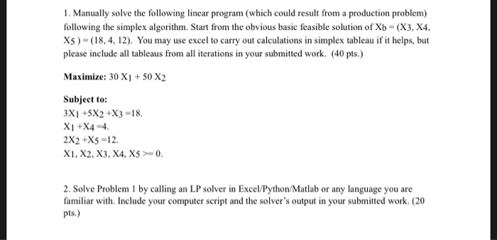 Solved 1 Manually Solve The Following Linear Program Which 4256