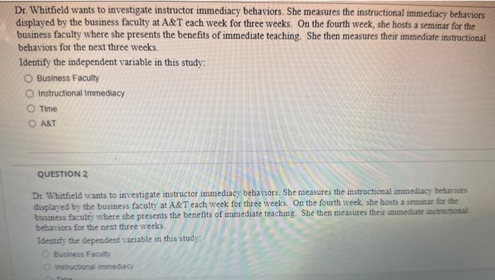 Solved Dr. Whitfield wants to investigate instructor | Chegg.com