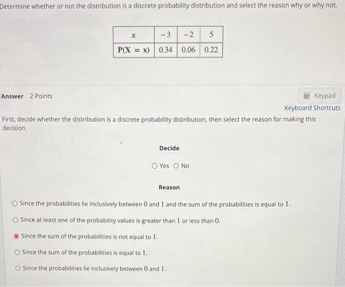 Solved Determine whether or not the distribution is a | Chegg.com