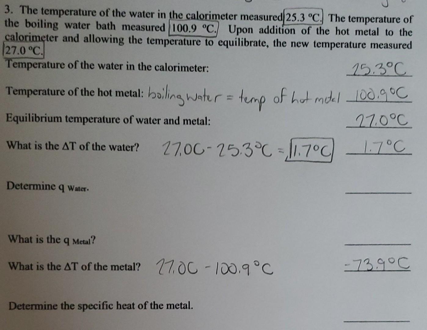 the boiling water bath measured 100.9∘C. Upon | Chegg.com