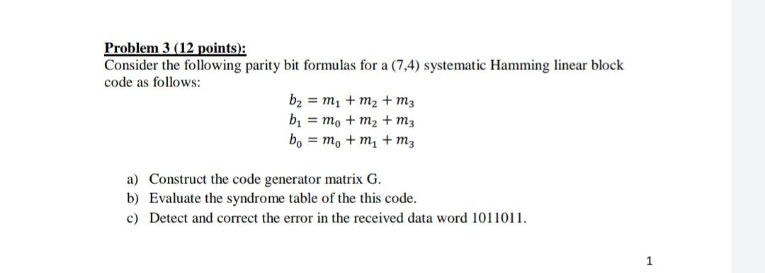 Solved Problem 3 (12 points: Consider the following parity | Chegg.com