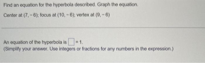 Solved Write an equation for the hyperbola shown in the | Chegg.com