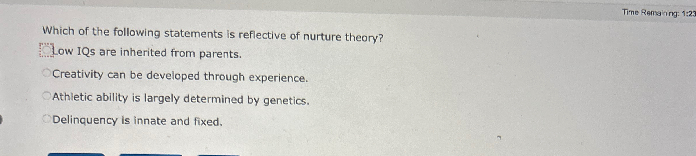 Solved Time Remaining: 1:23Which of the following statements | Chegg.com