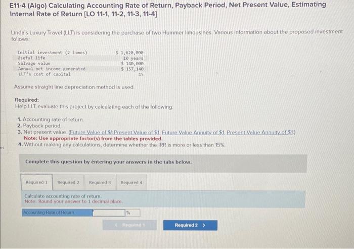 Solved E11-4 (Algo) Calculating Accounting Rate of Return, | Chegg.com