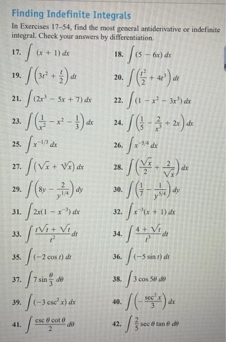 Solved Finding Indefinite Integrals In Exercises 17-54, find | Chegg.com