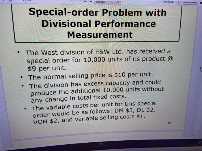 Solved Special-order Problem with Divisional Performance | Chegg.com