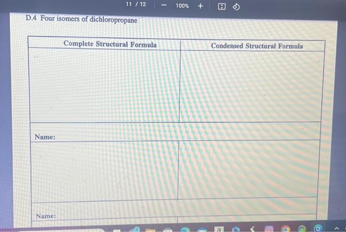 Solved D. Haloalkanes D.4 Four isomers of dichloropropane | Chegg.com