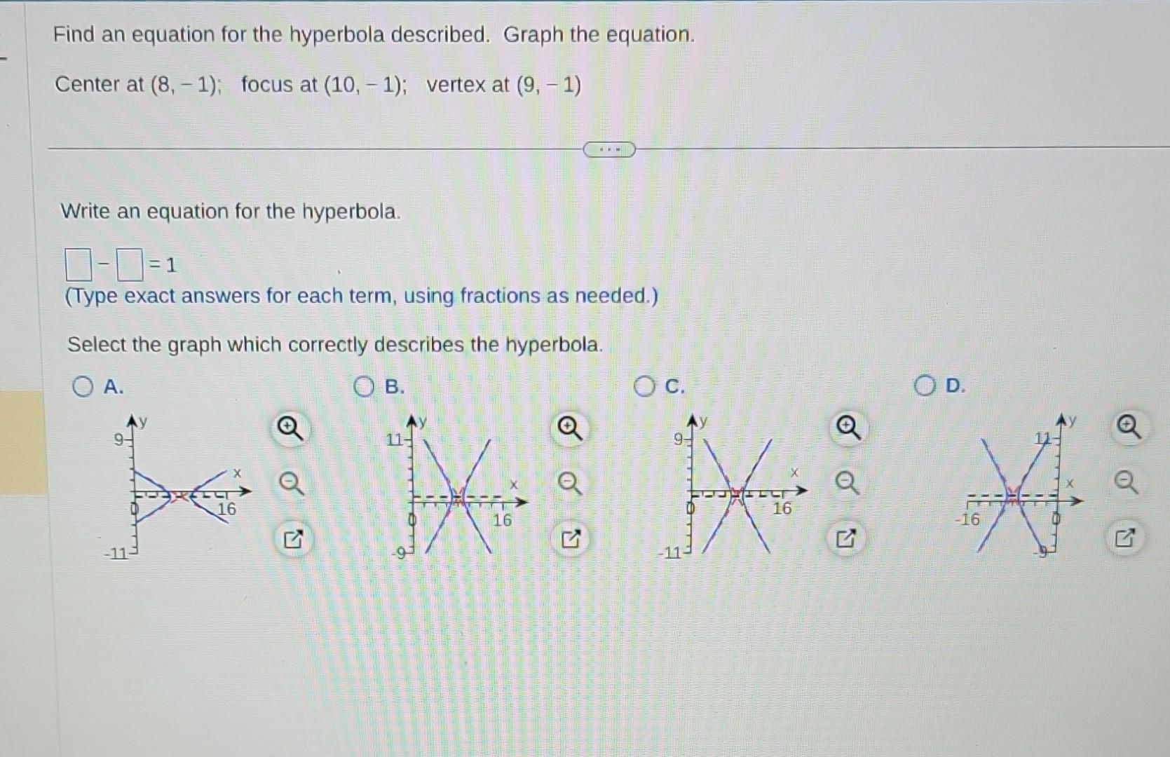 Find an equation for the hyperbola described. Graph | Chegg.com