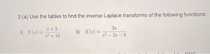 Solved 2. (a) Use the tables to find the inverse Laplace | Chegg.com
