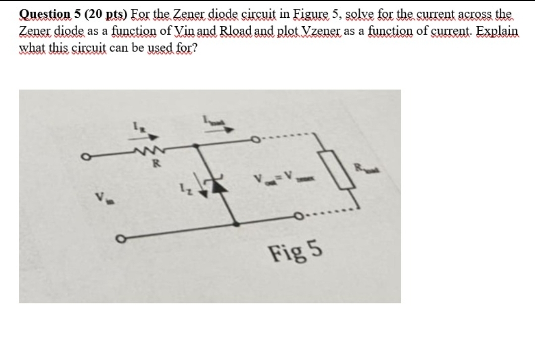 Solved Question 5 ( 20 ﻿pts) ﻿For the Zener diode circuit in | Chegg.com