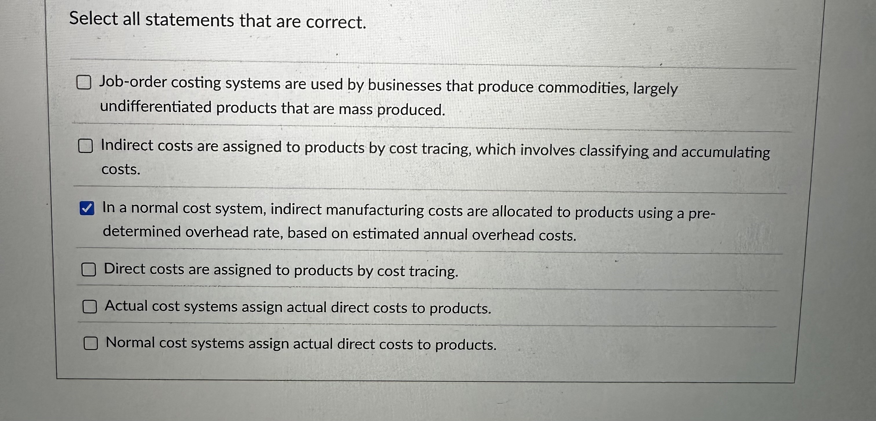 Solved Select all statements that are correct.Job-order | Chegg.com
