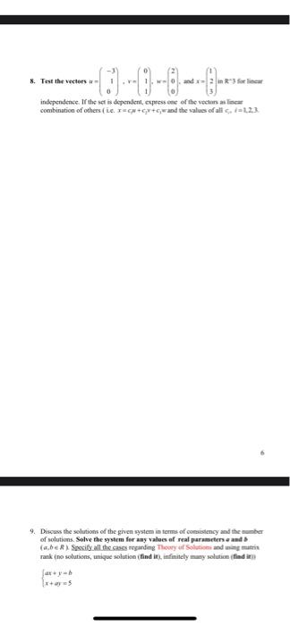 Solved 8. Test the vectors and RSS independence. If these is | Chegg.com