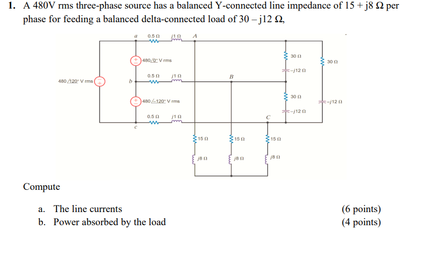 Solved A balanced Y-∆ ﻿connected three-phase circuit has a | Chegg.com