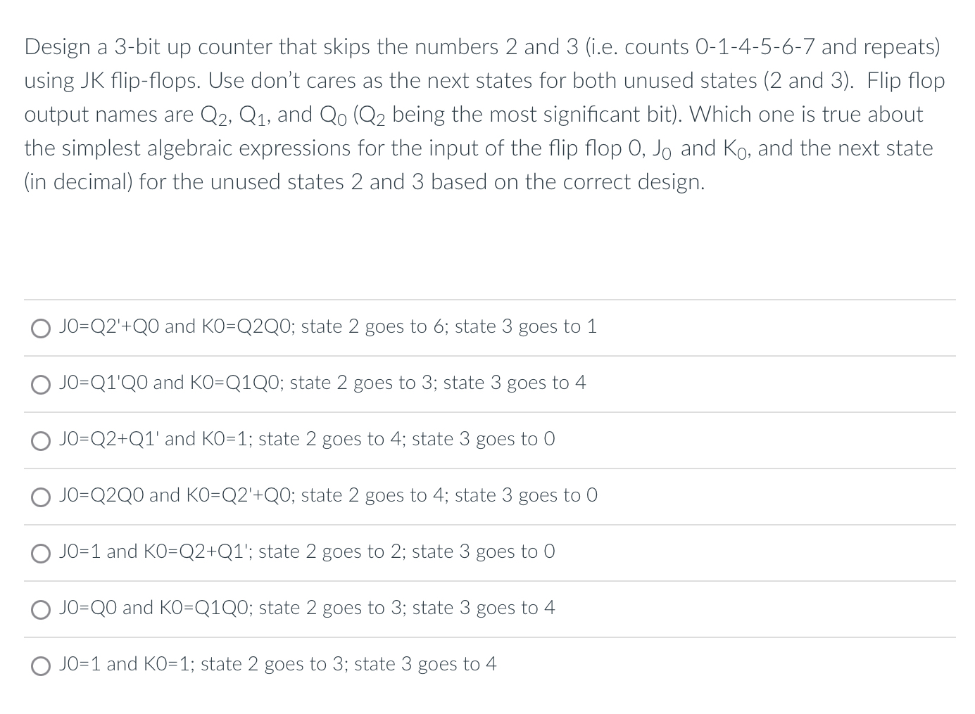 Design a 3-bit up counter that skips the numbers 2 | Chegg.com