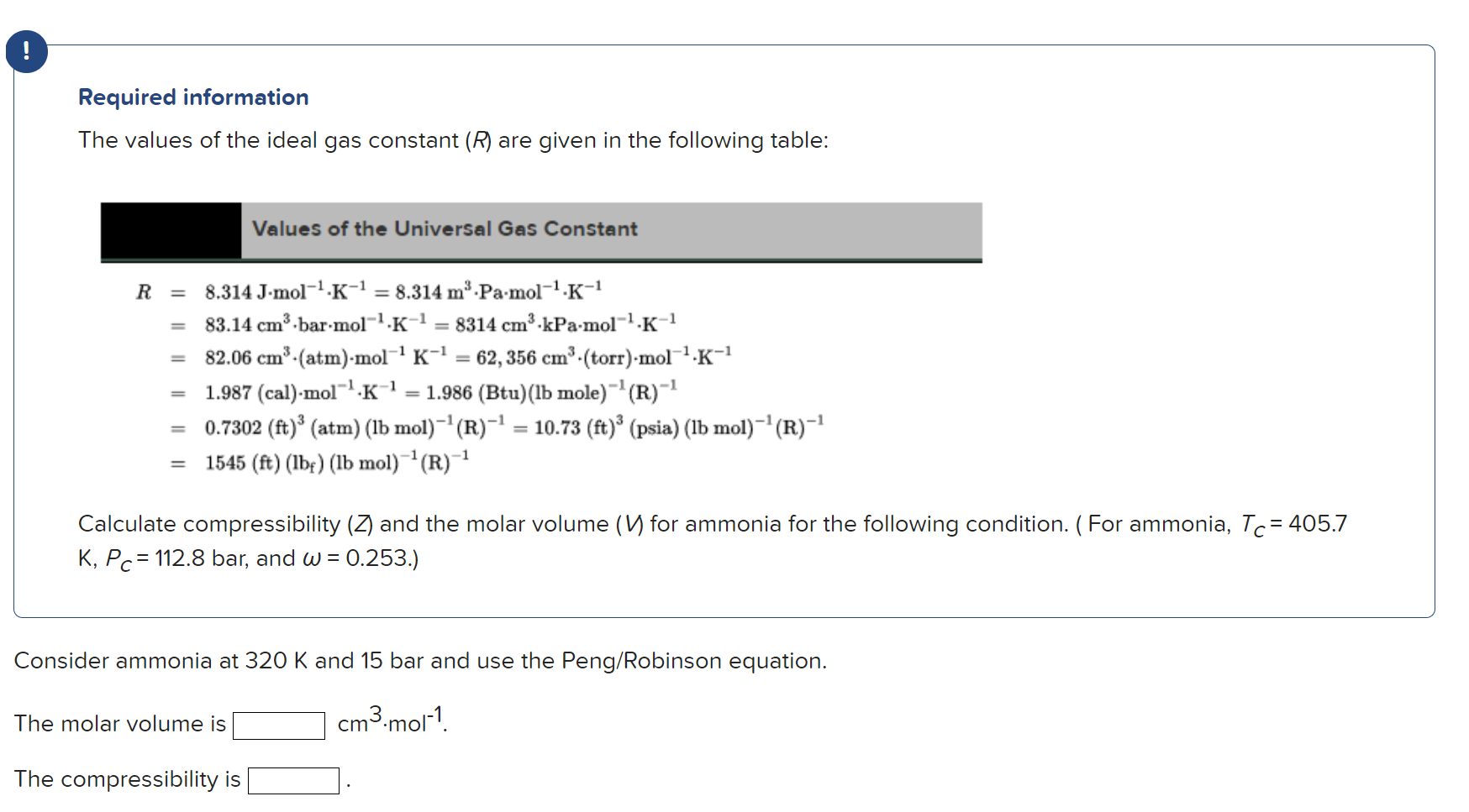 Solved Required informationThe values of the ideal gas | Chegg.com