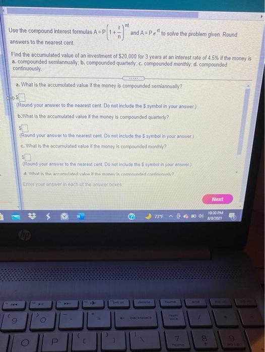 Solved Use the compound interest formulas A=P 1+ answers to | Chegg.com