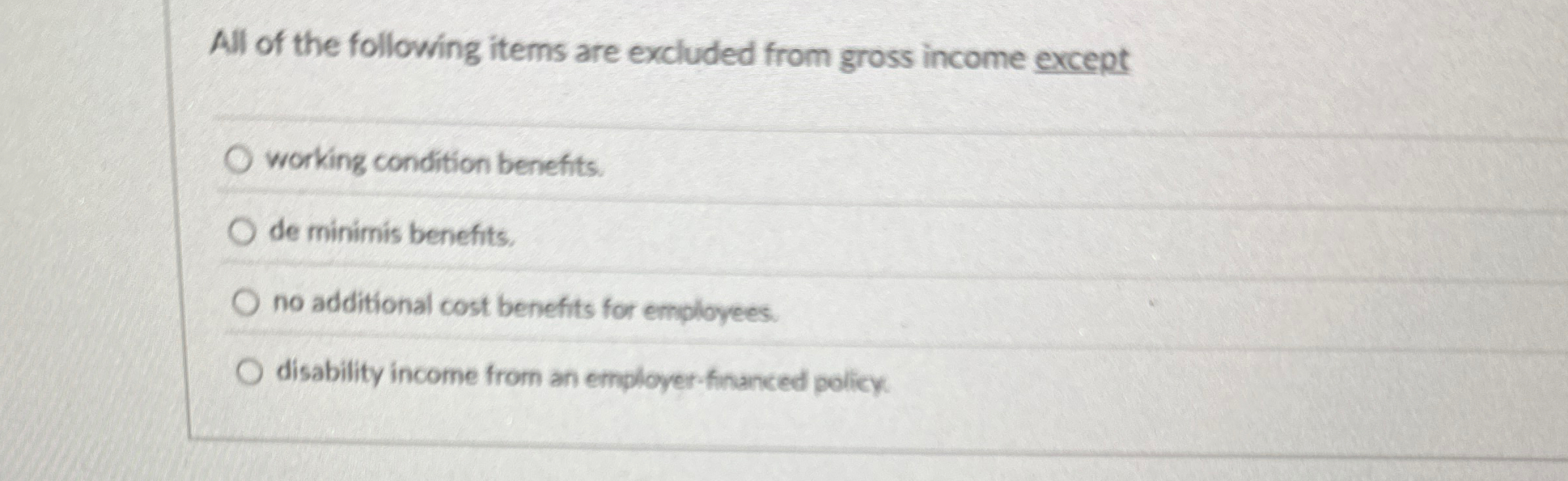 Solved All of the following items are excluded from gross | Chegg.com