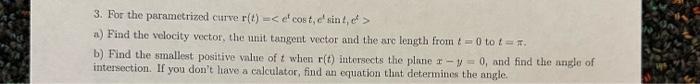 Solved 3. For the parametrized curve r(t)