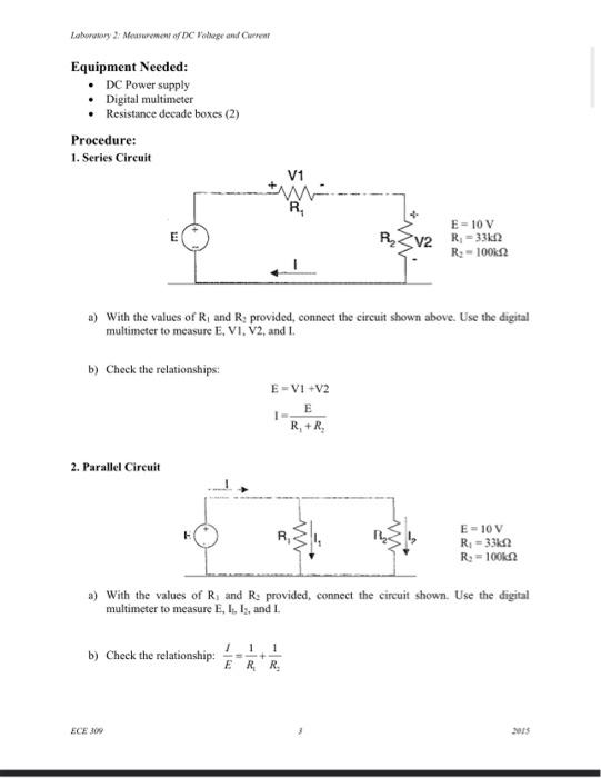 Solved Equipment Needed: - DC Power supply - Digital | Chegg.com