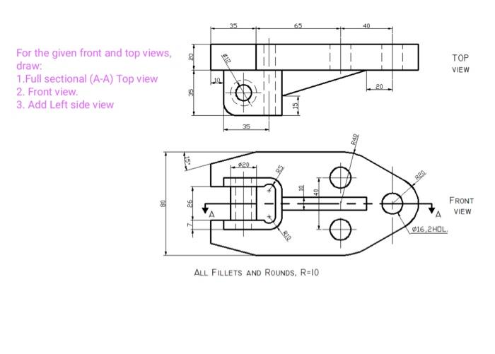 Solved 012 TOP VIEW For the given front and top views, draw: | Chegg.com