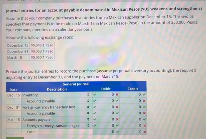 Solved Journal entries for an account payable denominated in | Chegg.com
