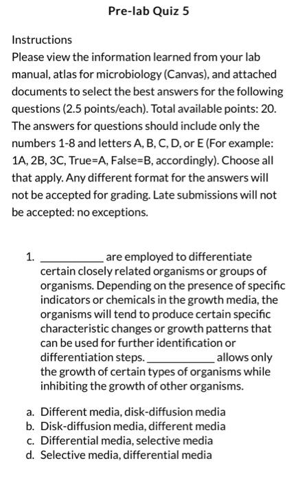 Pre-lab Quiz 5 Instructions Please view the | Chegg.com