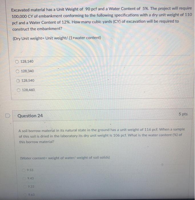 Solved Excavated material has a Unit Weight of 90 pcf and a | Chegg.com