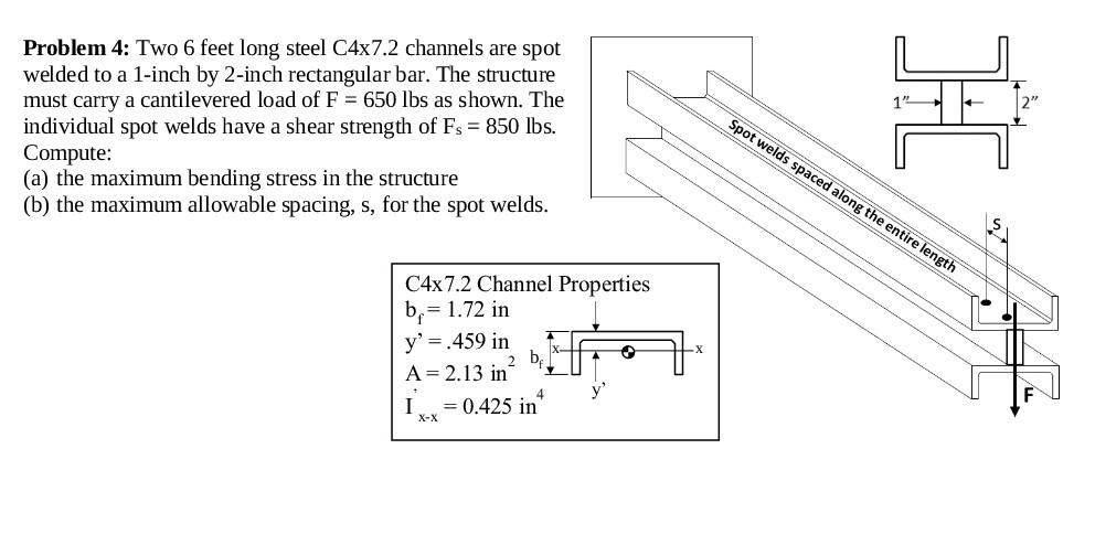 Solved Problem 4: Two 6 feet long steel C4x7.2 channels are | Chegg.com