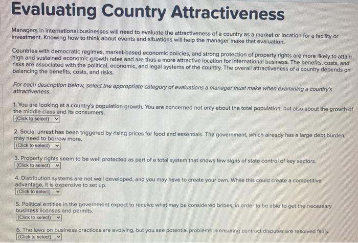 Solved Evaluating Country Attractiveness Managers in | Chegg.com