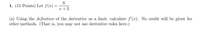 Solved (15 ﻿Points) ﻿Let f(x)=6x+2(a) ﻿Using the definition | Chegg.com
